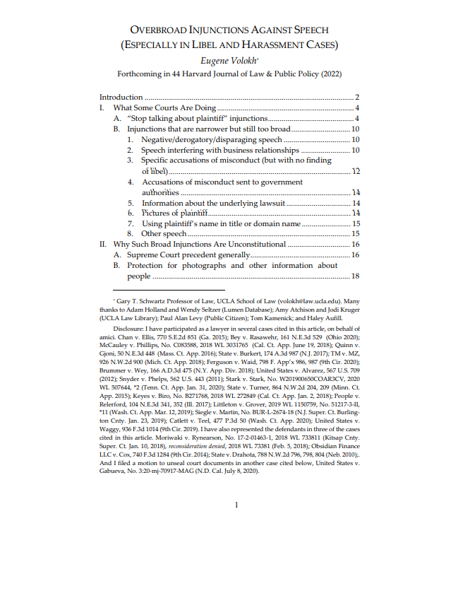 Overbroad Injunctions Against Speech by Eugene Volokh | Goodreads