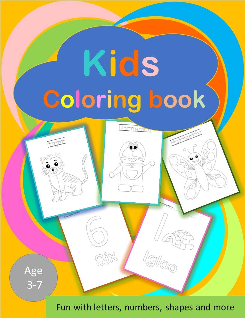 Kids colouring book Fun with Letters, number , shapes : Colouring book ...