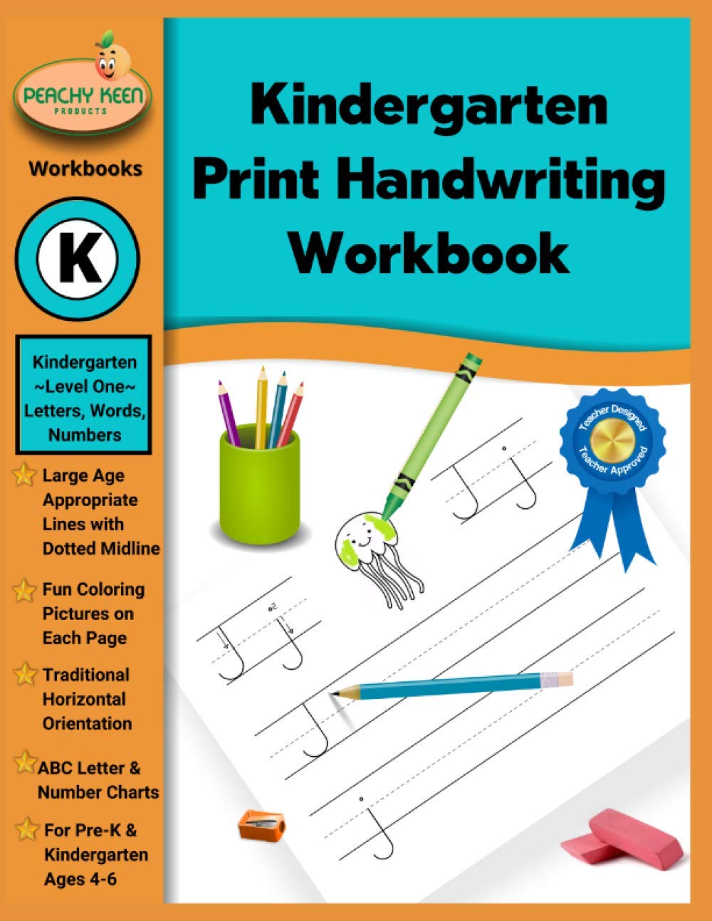 Kindergarten Print Handwriting Workbook with Traditional Horizontal ...
