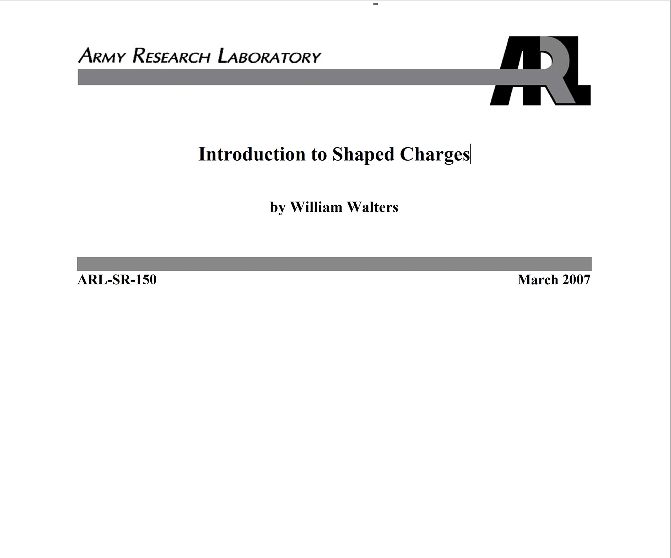 Introduction to Shaped Charges by U.S. Army Research Laboratory Weapons ...