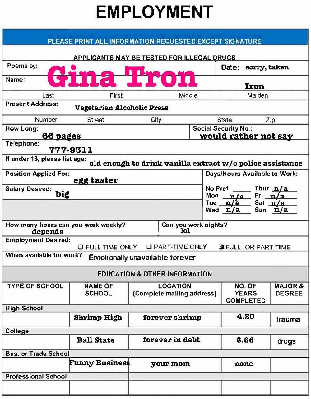 Employment by Gina Tron | Goodreads