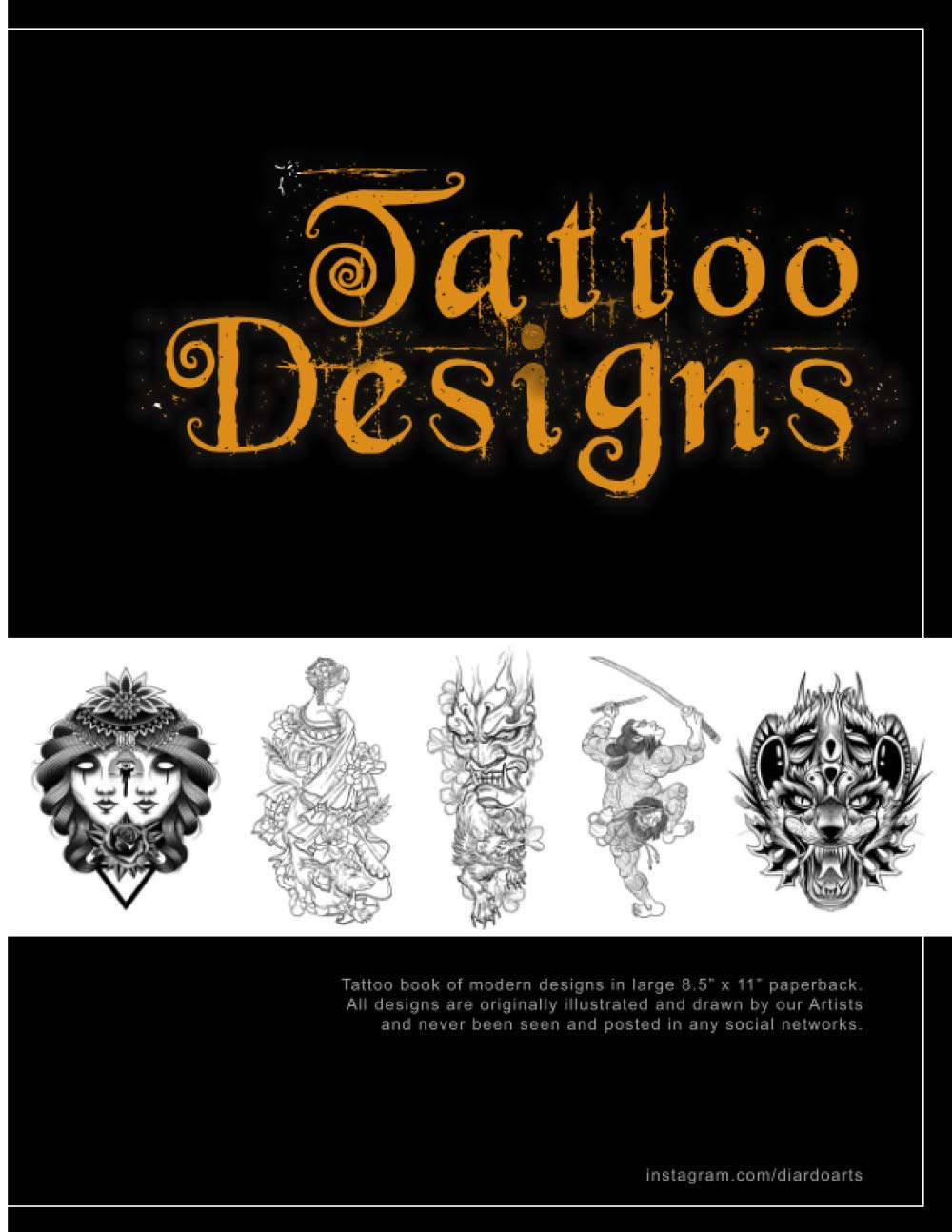 Tattoo Designs: Big Tattoo Design Book in Grayscale Sketches by Diardo ...