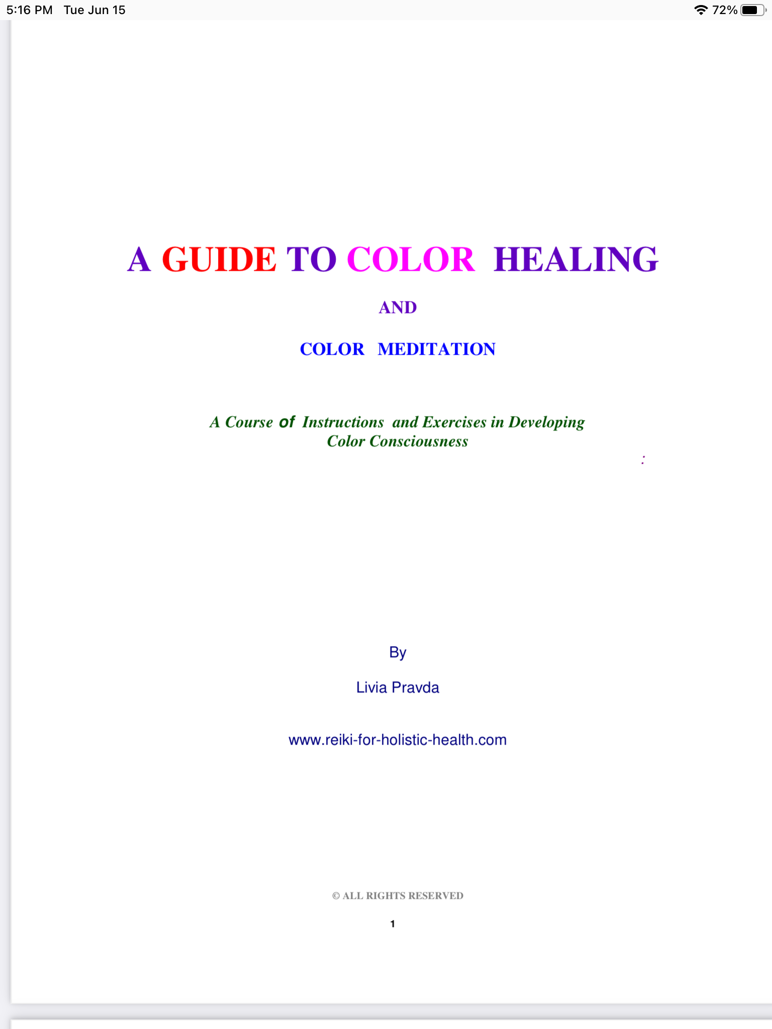 A GUIDE TO COLOR HEALING AND COLOR MEDITATION: A Course of Instructions ...