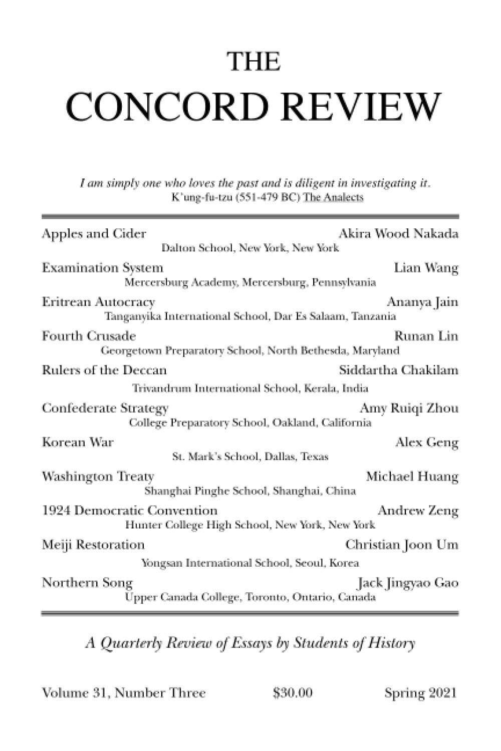 The Concord Review: V31, No. 3, Spring by The Concord Review | Goodreads