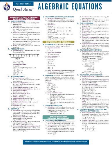 Algebraic Equations - REA's Quick Access Reference Chart by Editors of ...