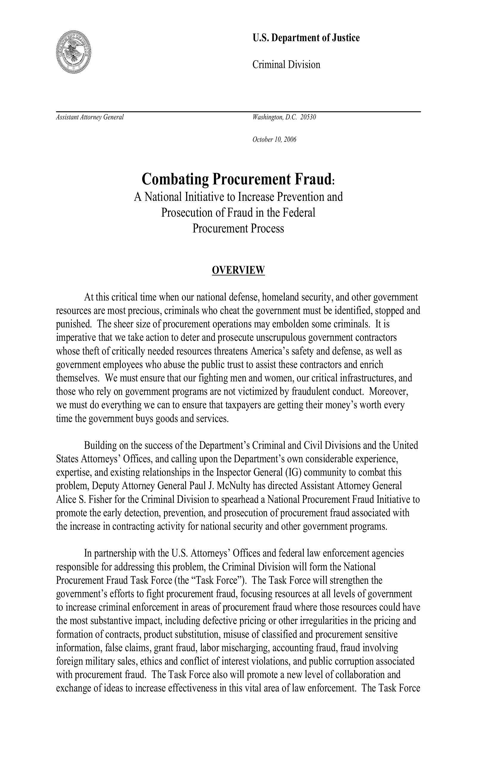 Combating Procurement Fraud: A National Initiative to Increase ...