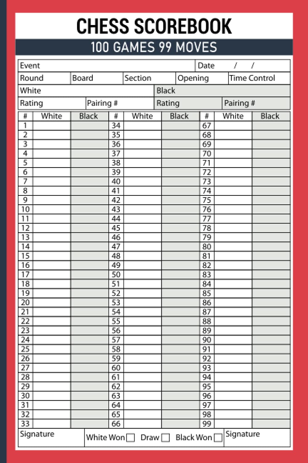 Chess Scorebook: Chess notation pad and score notebook | 100 Game Chess ...