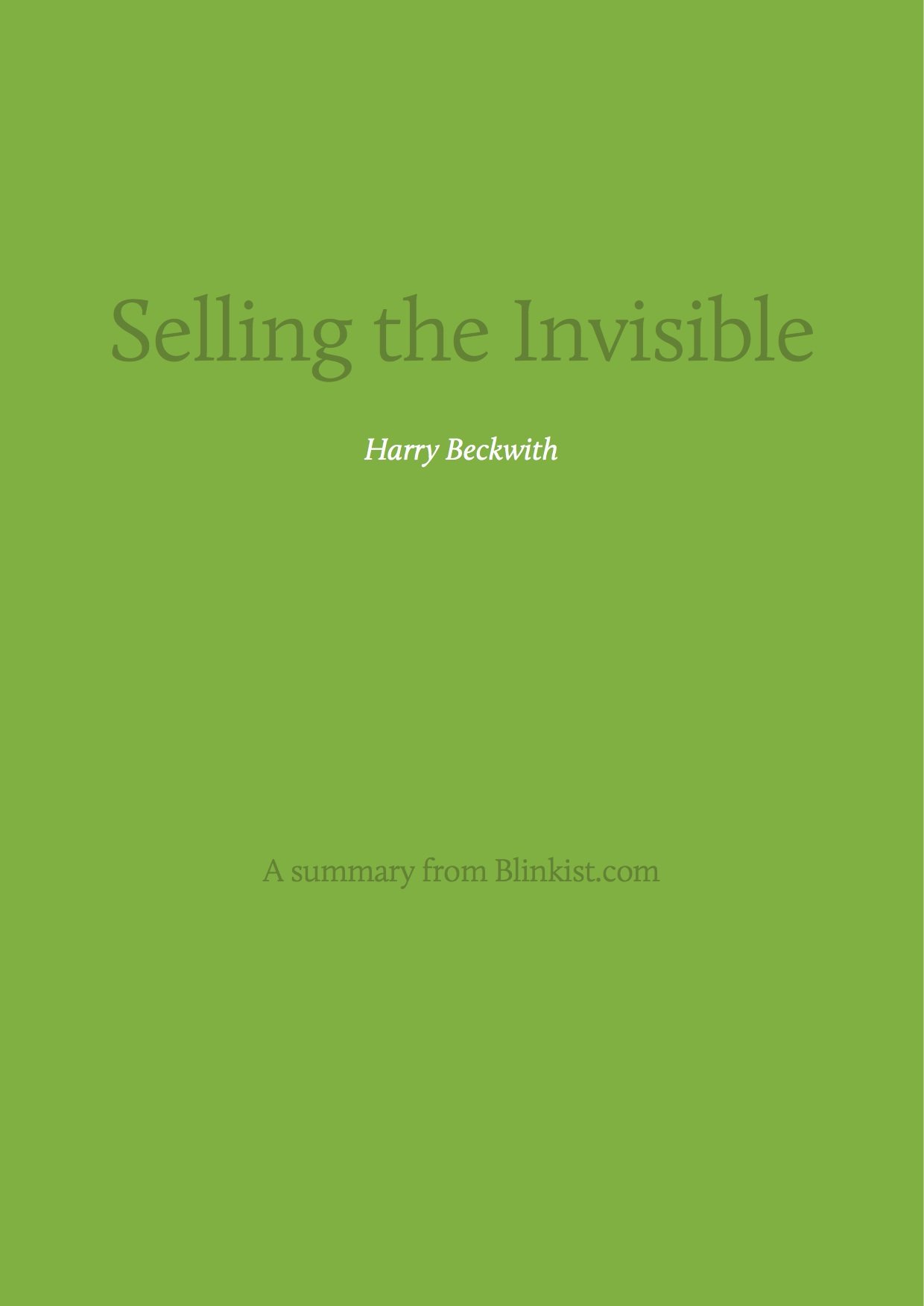 Key insights from Selling the Invisible - A Field Guide to Modern ...