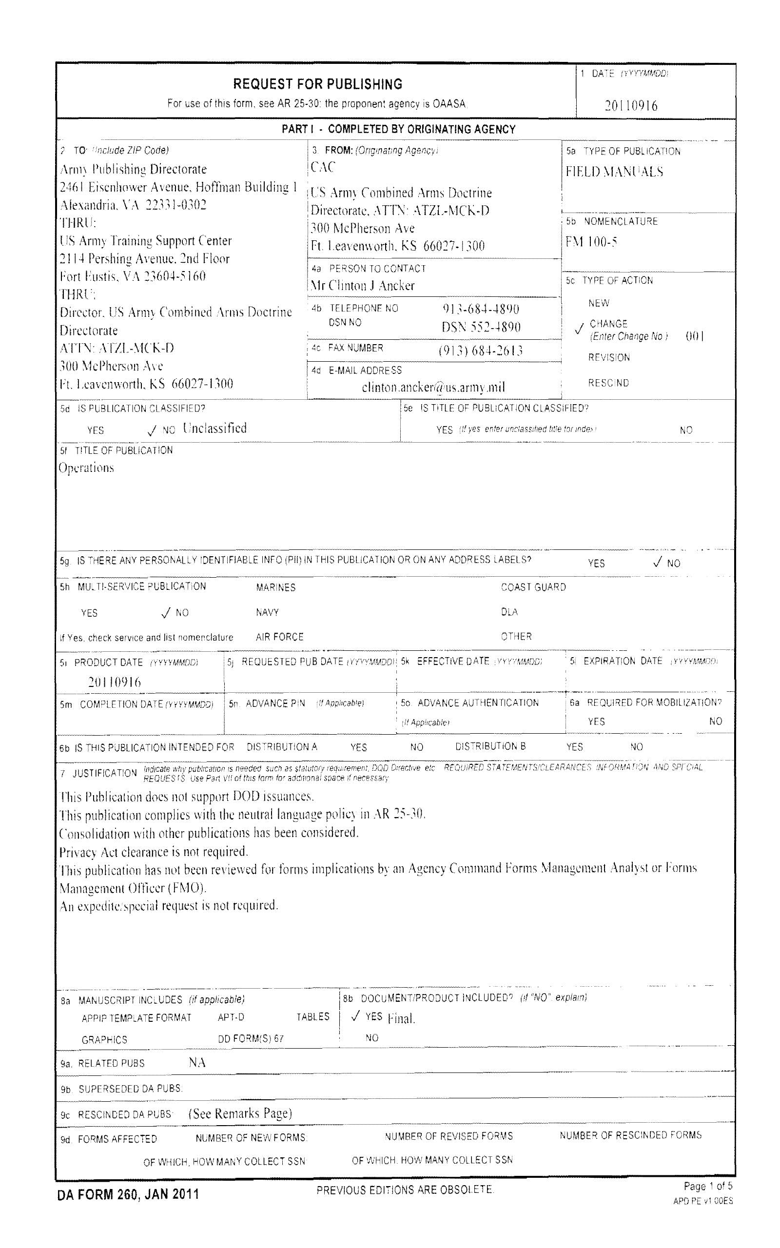 FM 100-5 1986 Operations. by U.S. Department of the Army | Goodreads