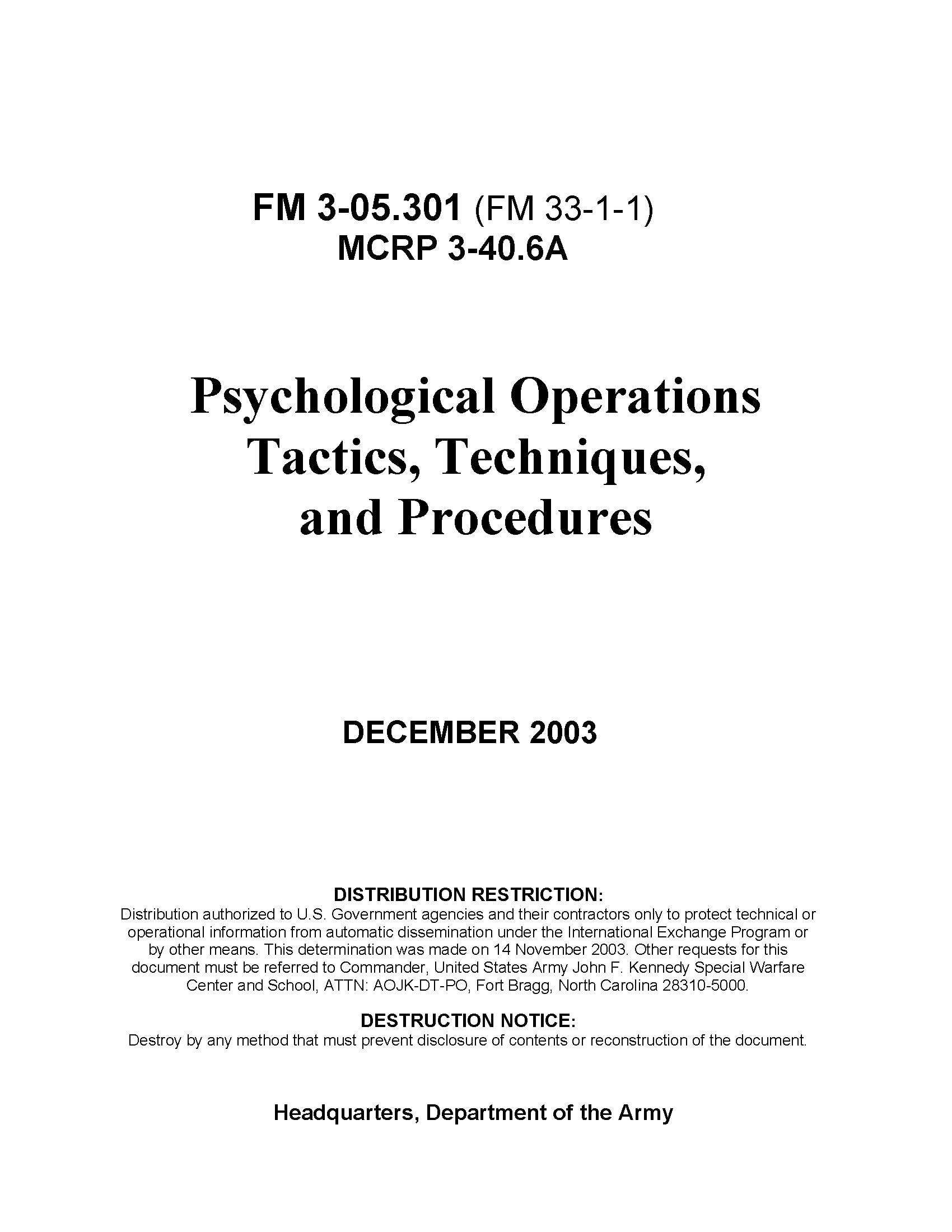 FM 3-05.301 Psychological Operations Tactics, Techniques, and ...
