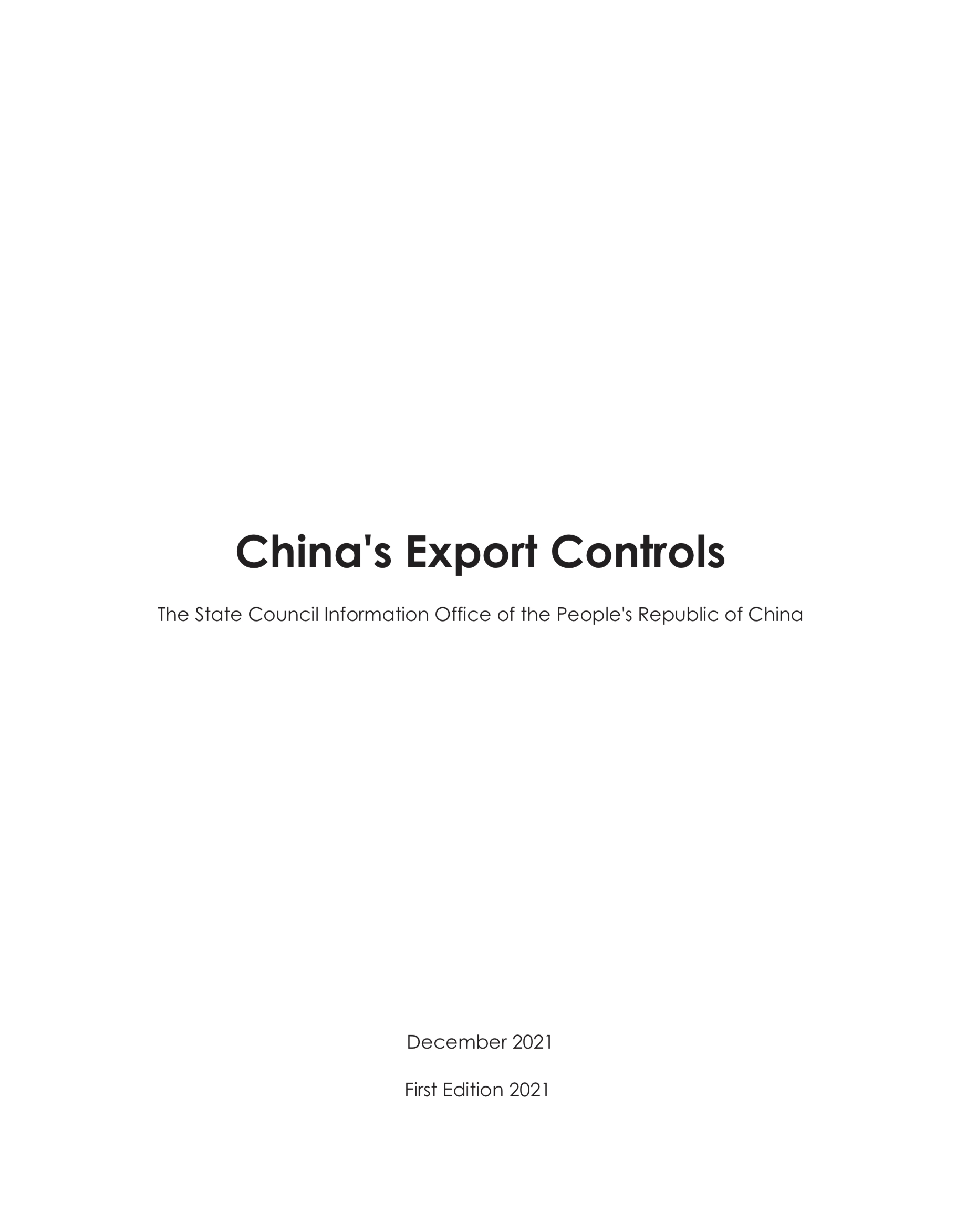 China's Export Controls by The State Council Information Office of the ...