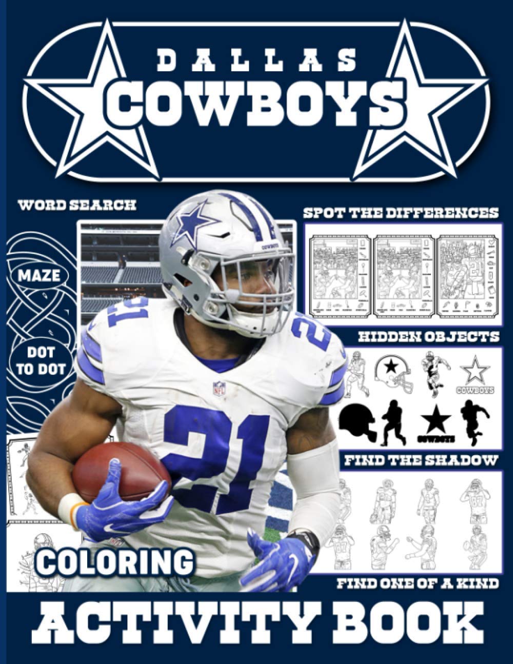 Dallas Cowboys Activity Book: Relaxation Coloring, Hidden Objects, Word ...