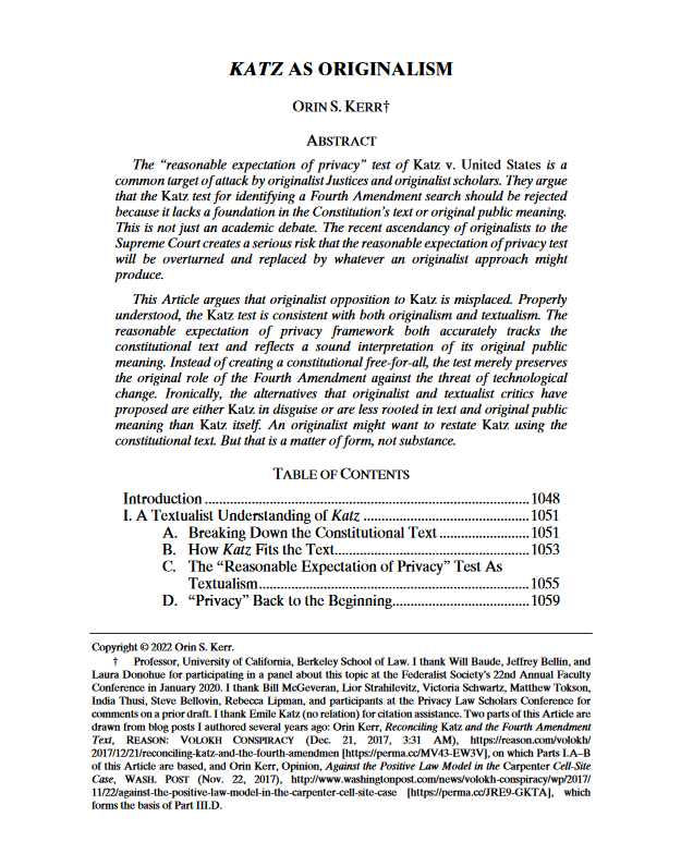 Katz as Originalism by Orin S. Kerr | Goodreads