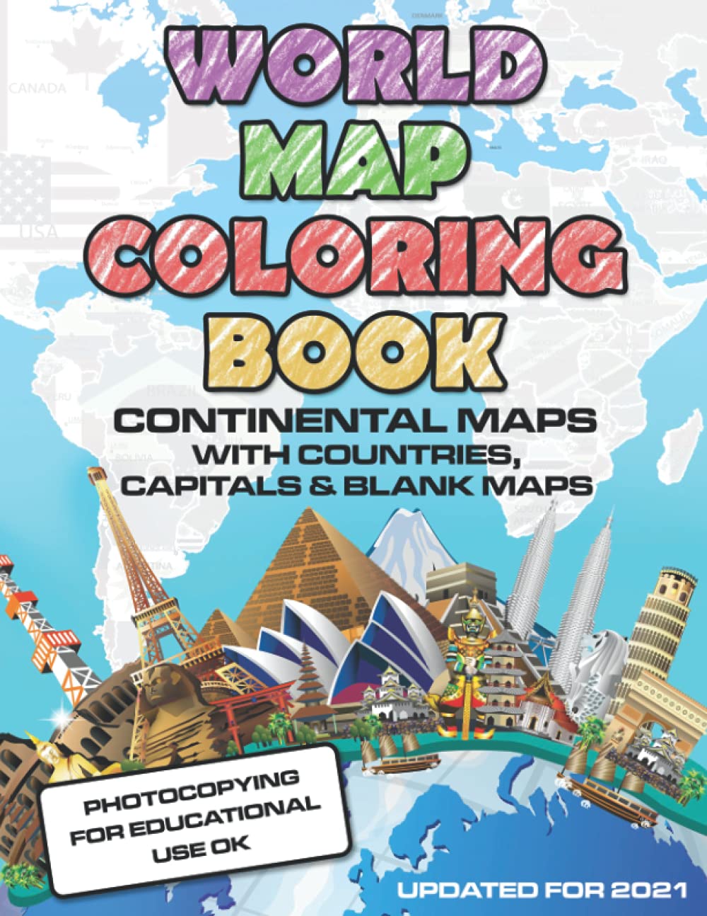 World Map Coloring Book: Maps of the World Continents featuring Country ...