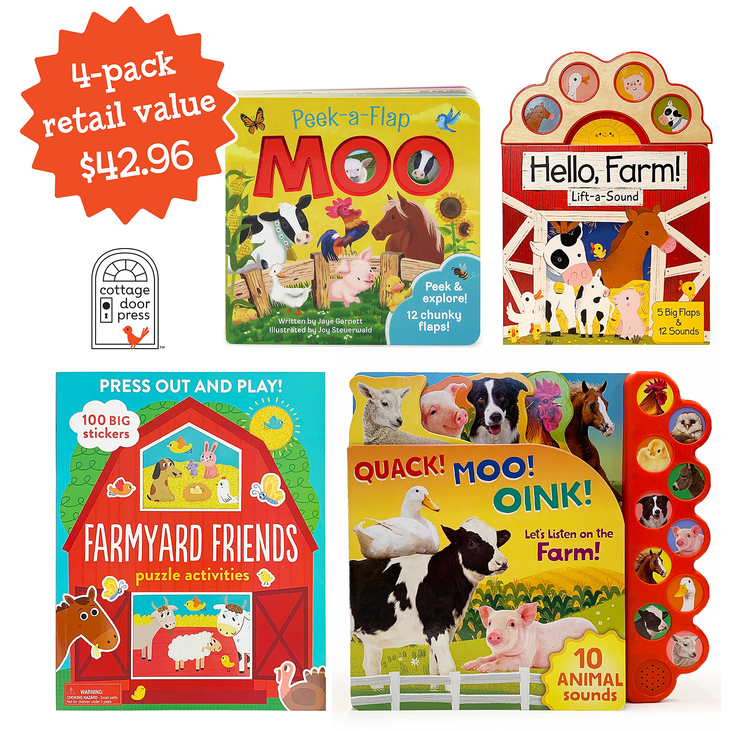 Farm 4-pack - Moo, Hello Farm, Quack Moo Oink, Farmyard Friends Press ...