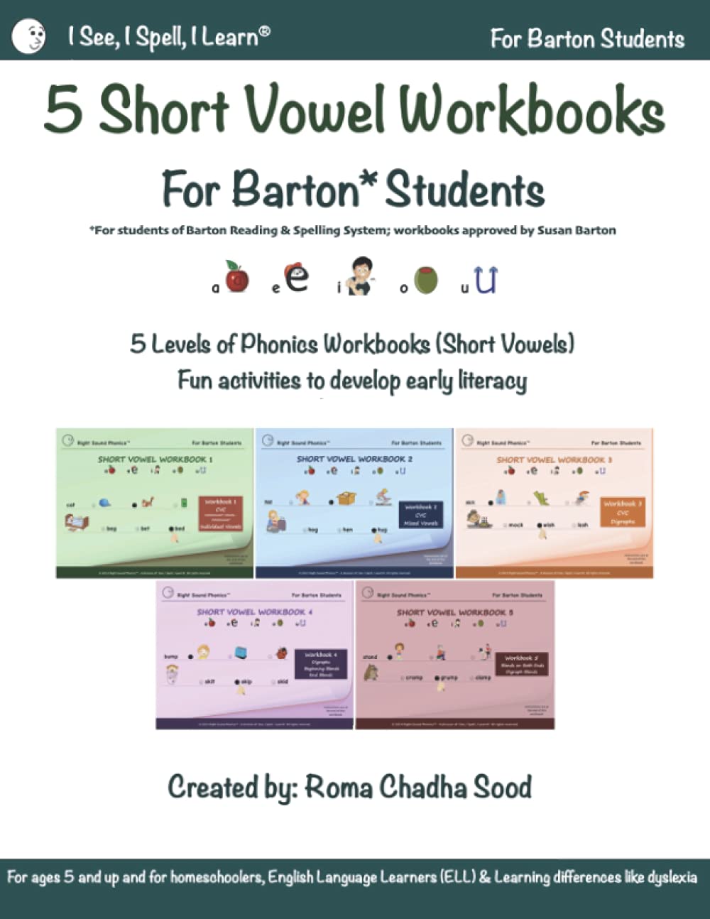 All 5 Short Vowel Workbooks - For Barton Students: I See, I Spell, I ...