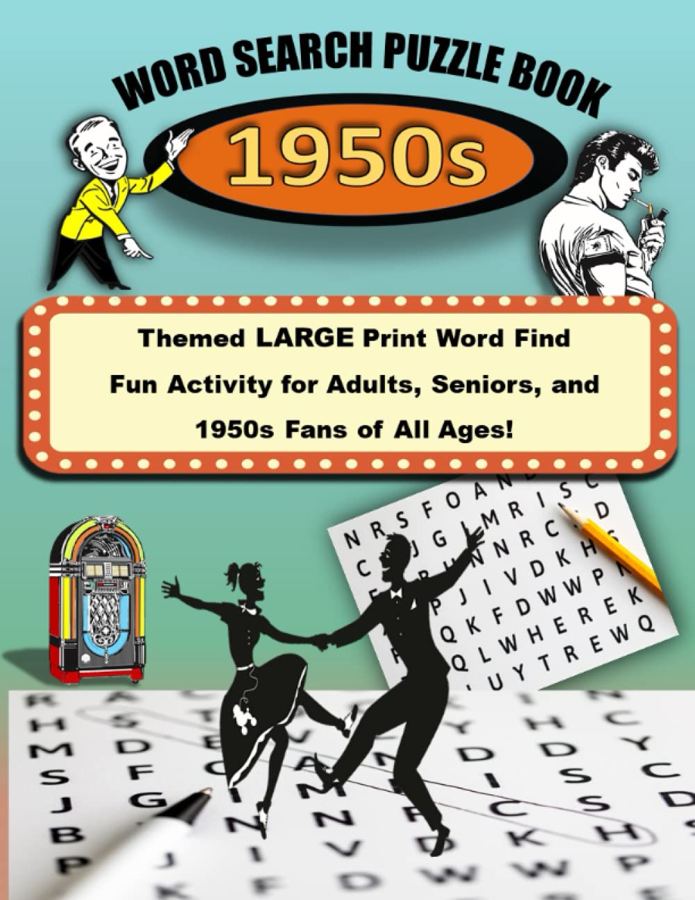1950s Word Search Puzzle Book: Themed LARGE Print Word Find ~ Fun ...