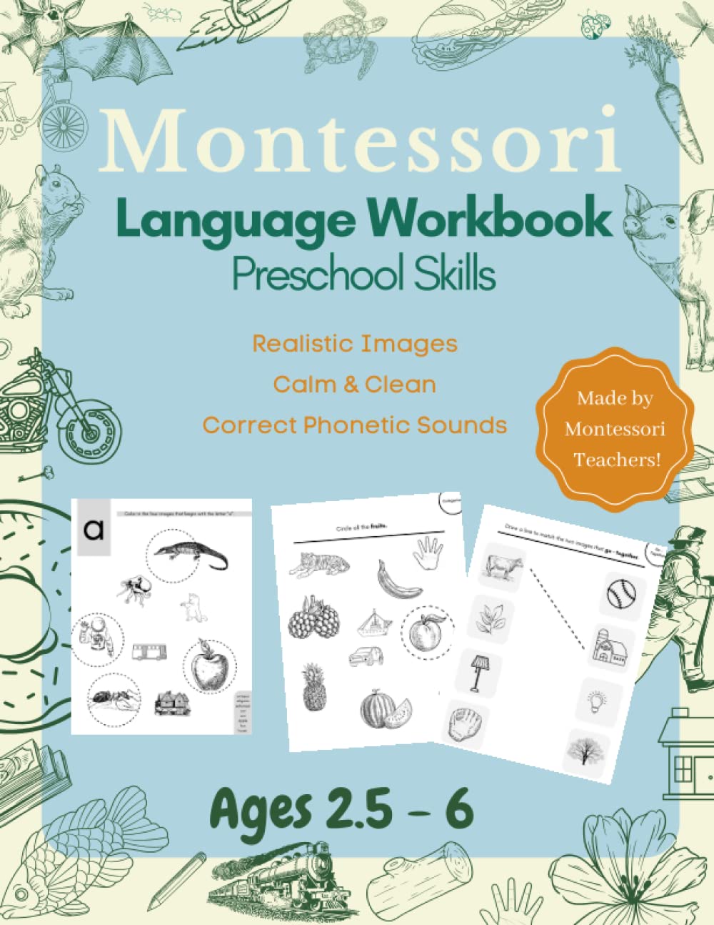 Montessori Language Workbook Preschool Skills: Realistic Images, Calm ...