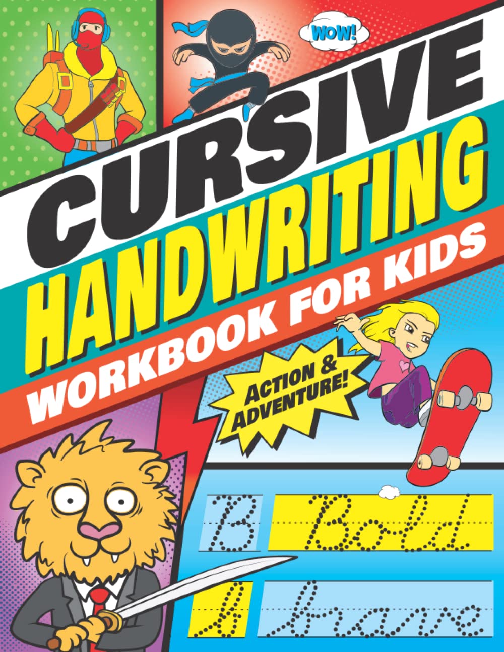 Cursive Handwriting Workbook For Kids Action Adventure Comic Book 
