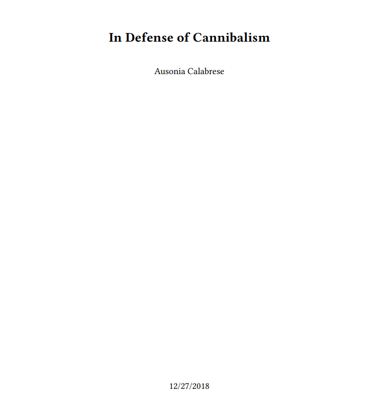 In Defense of Cannibalism by Ausonia Calabrese | Goodreads