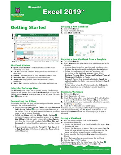 Microsoft Excel 2019 Quick Source Reference Guide by Quick Source ...