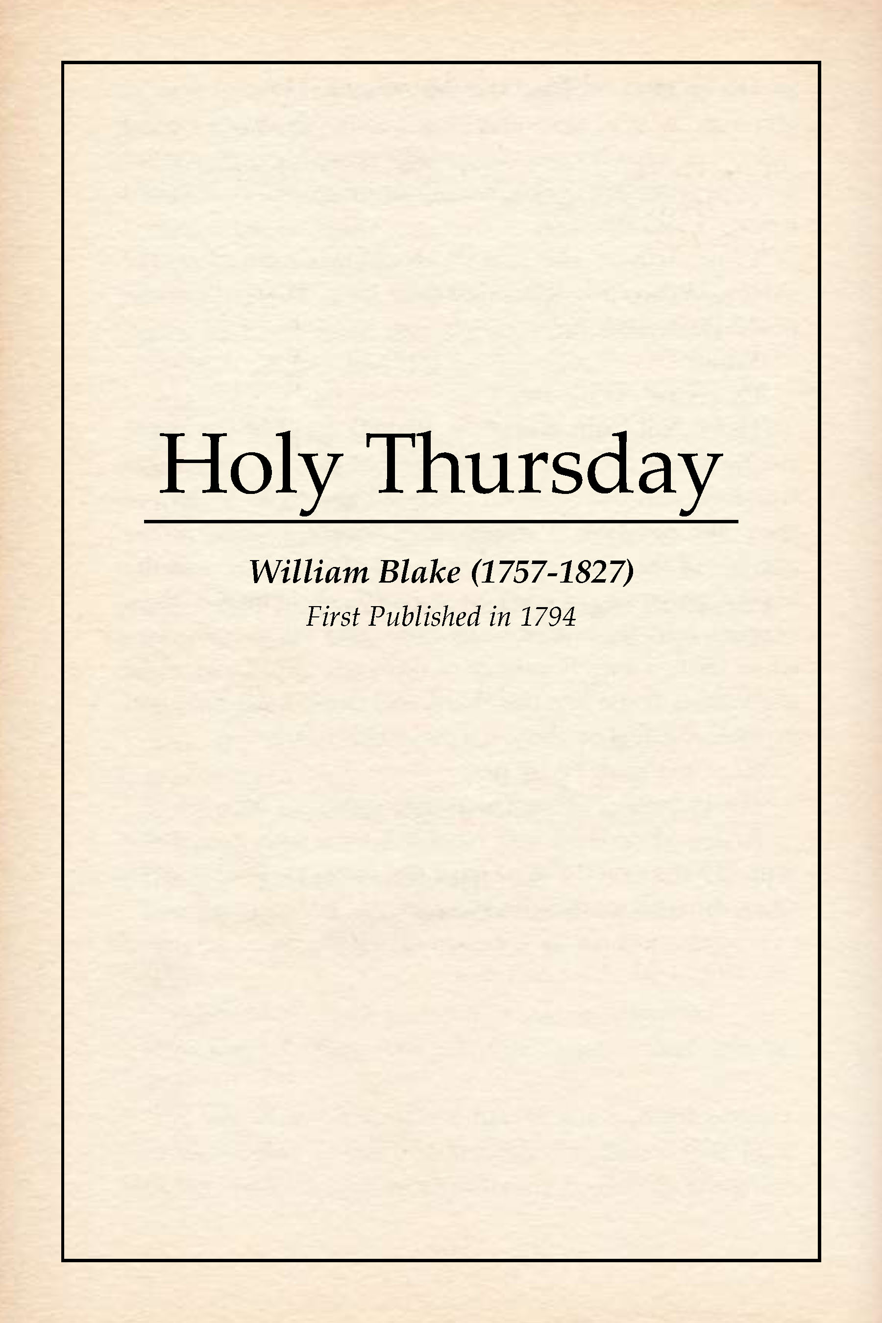 Holy Thursday (Songs of Experience) by William Blake | Goodreads