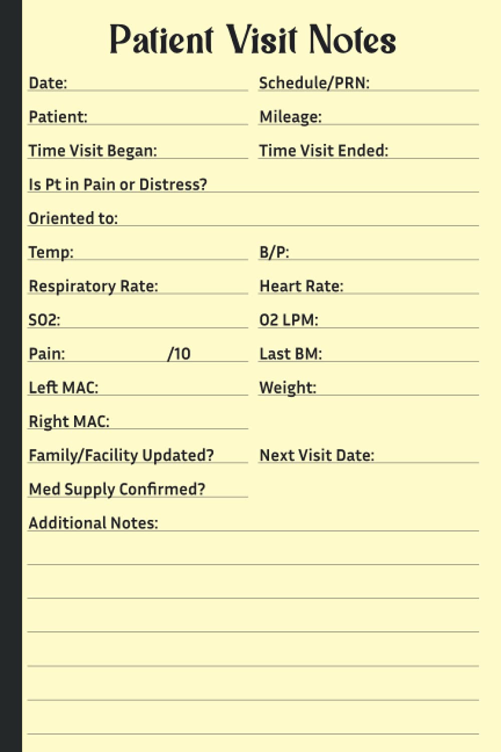 Patient Visit Notes: Home Health Nurse Notebook Patient Visit Notes ...