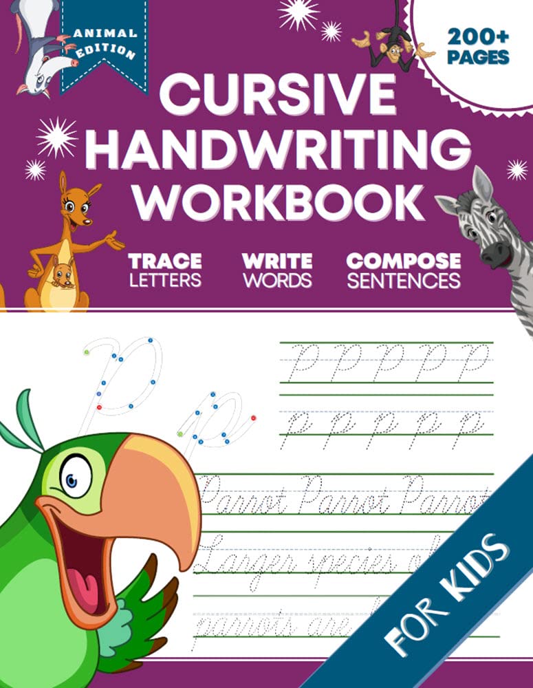 Cursive Handwriting Workbook for Kids: Animal Edition. A Fun and Engaging Cursive Writing ...
