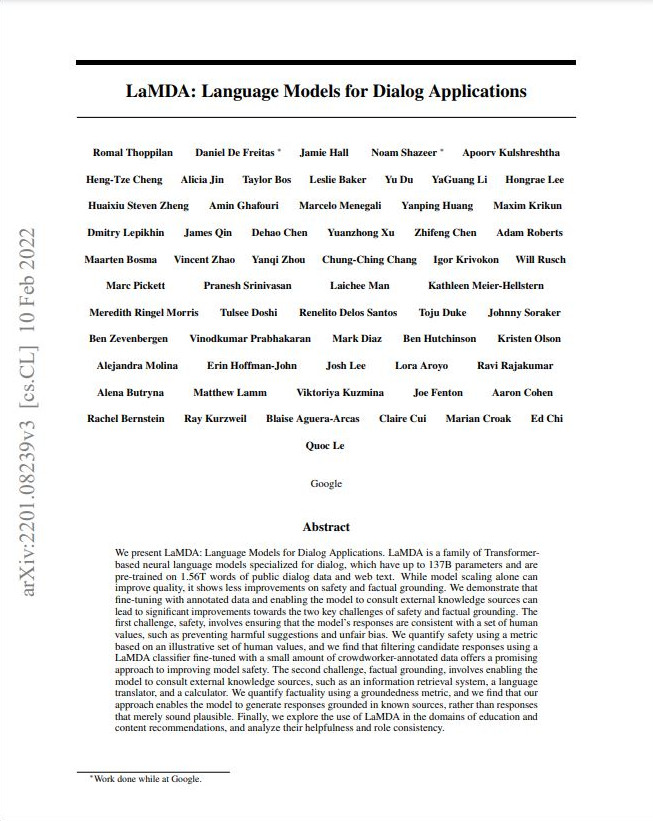 LaMDA: Language Models for Dialog Applications by Romal Thoppilan | Goodreads