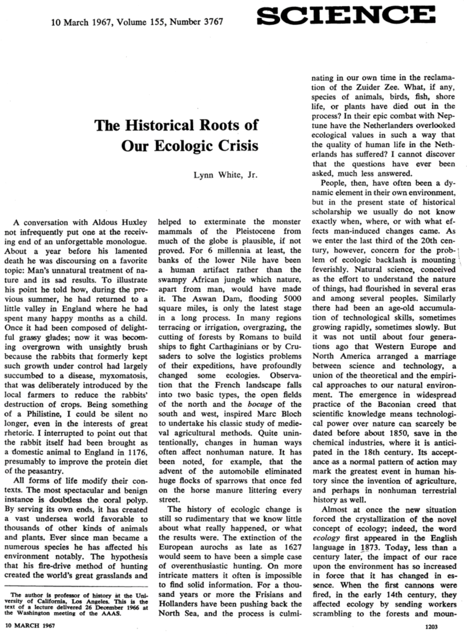 The Historical Roots of Our Ecological Crisis by Lynn Townsend White Jr ...