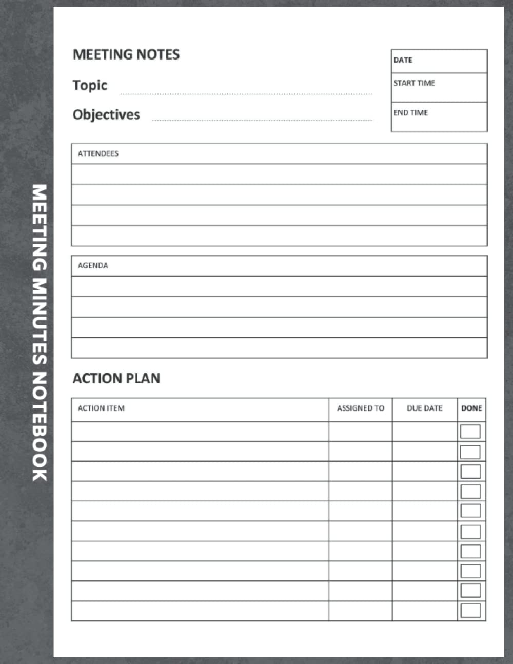 Meeting Minutes Notebook: Note Taking Book for Work with Action Items ...