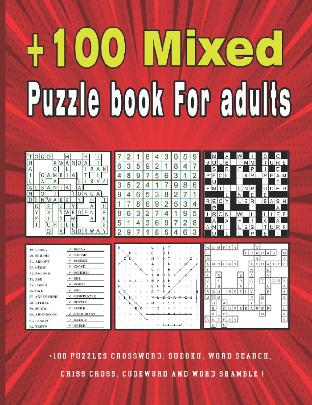 mixed puzzle book for adults: +100 puzzles - Crossword, Sudoku, Word ...