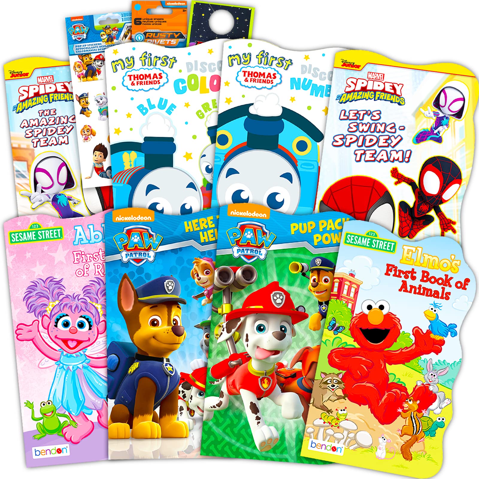 Bulk Board Book Set for Toddlers, Kids ~ 11 Pc Storybook Bundle with Sesame Street, Spiderman ...