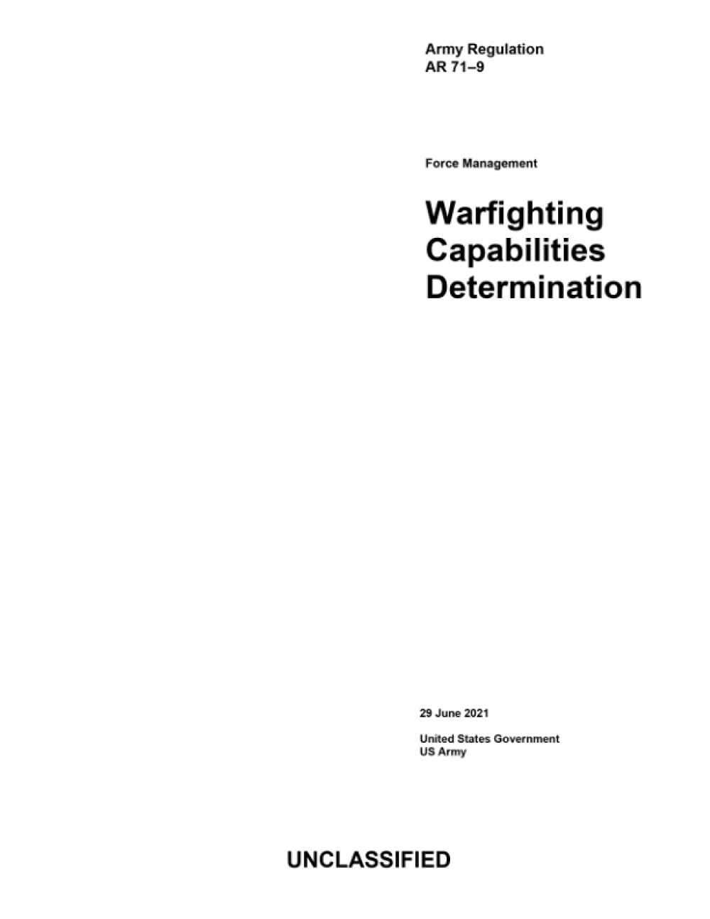 Army Regulation AR 71-9 Force Management Warfighting Capabilities ...