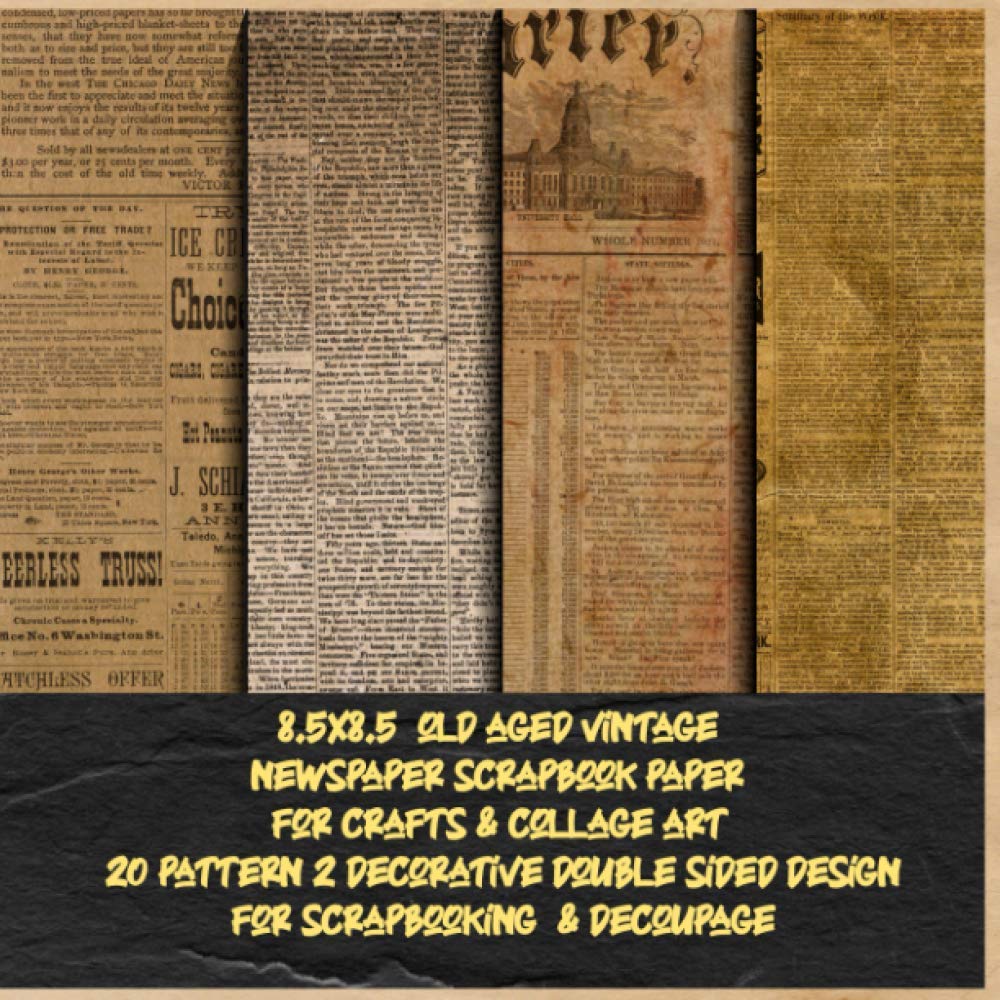 8.5x8.5 old aged vintage newspaper scrapbook paper for crafts & collage ...