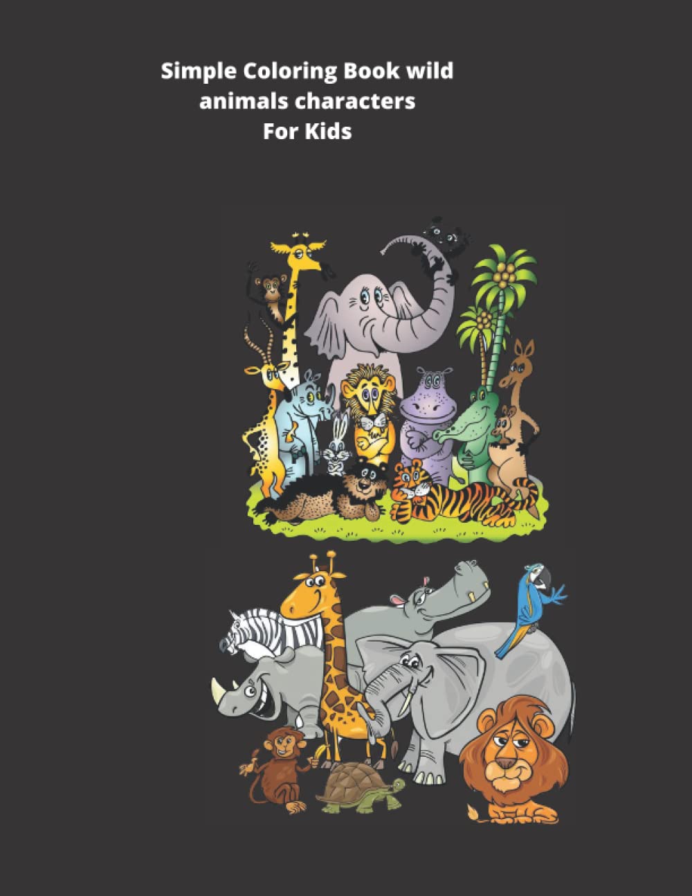 Simple Coloring Book wild animals characters with illustration for kids ...