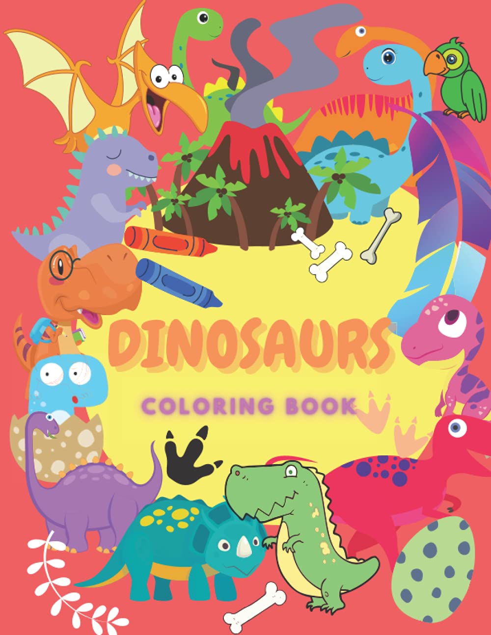 Dinosaurs Coloring Book: Big size coloring book with 100 cute dino to ...