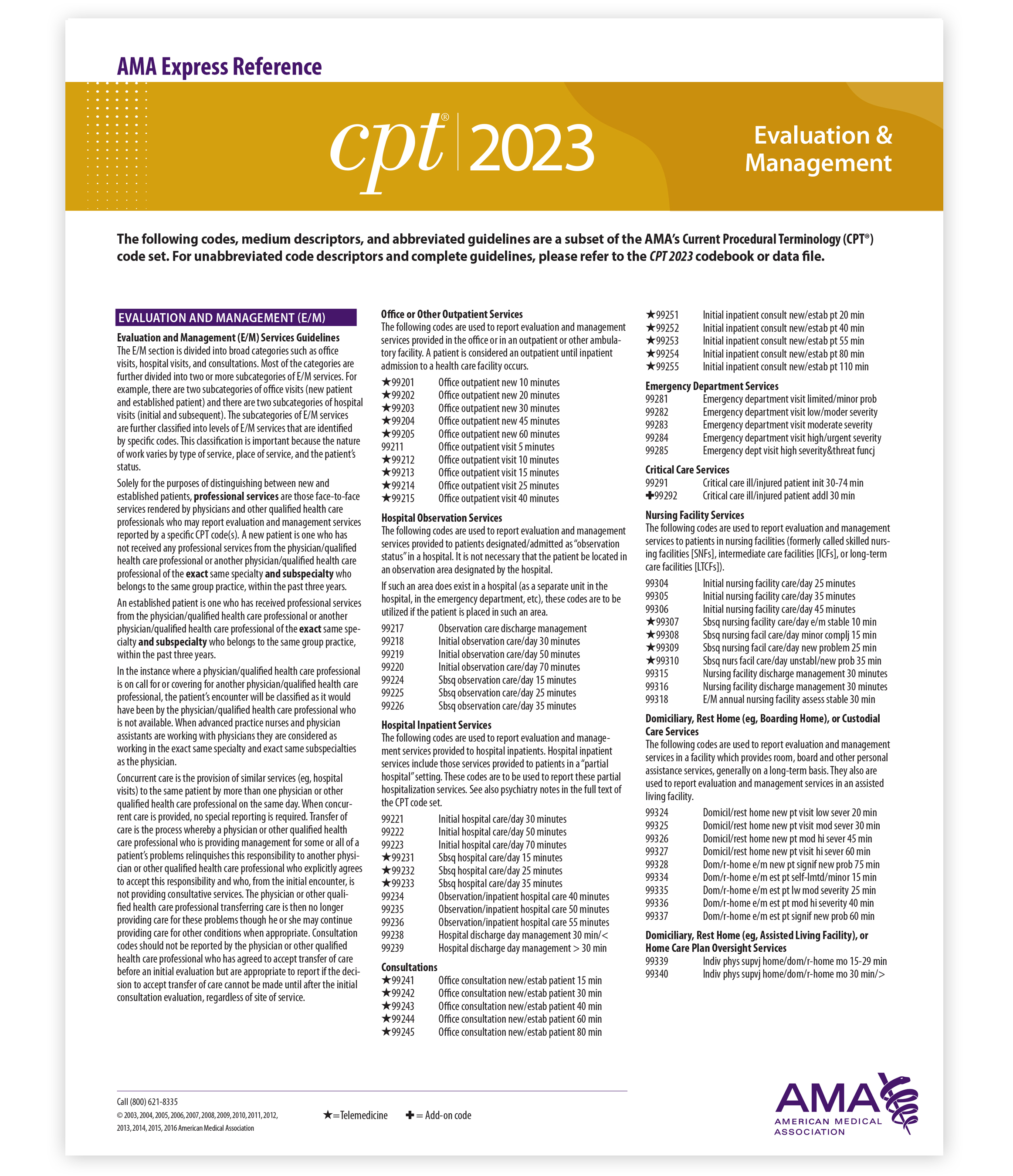 CPT 2023 Express Reference Coding Card E M By American Medical 