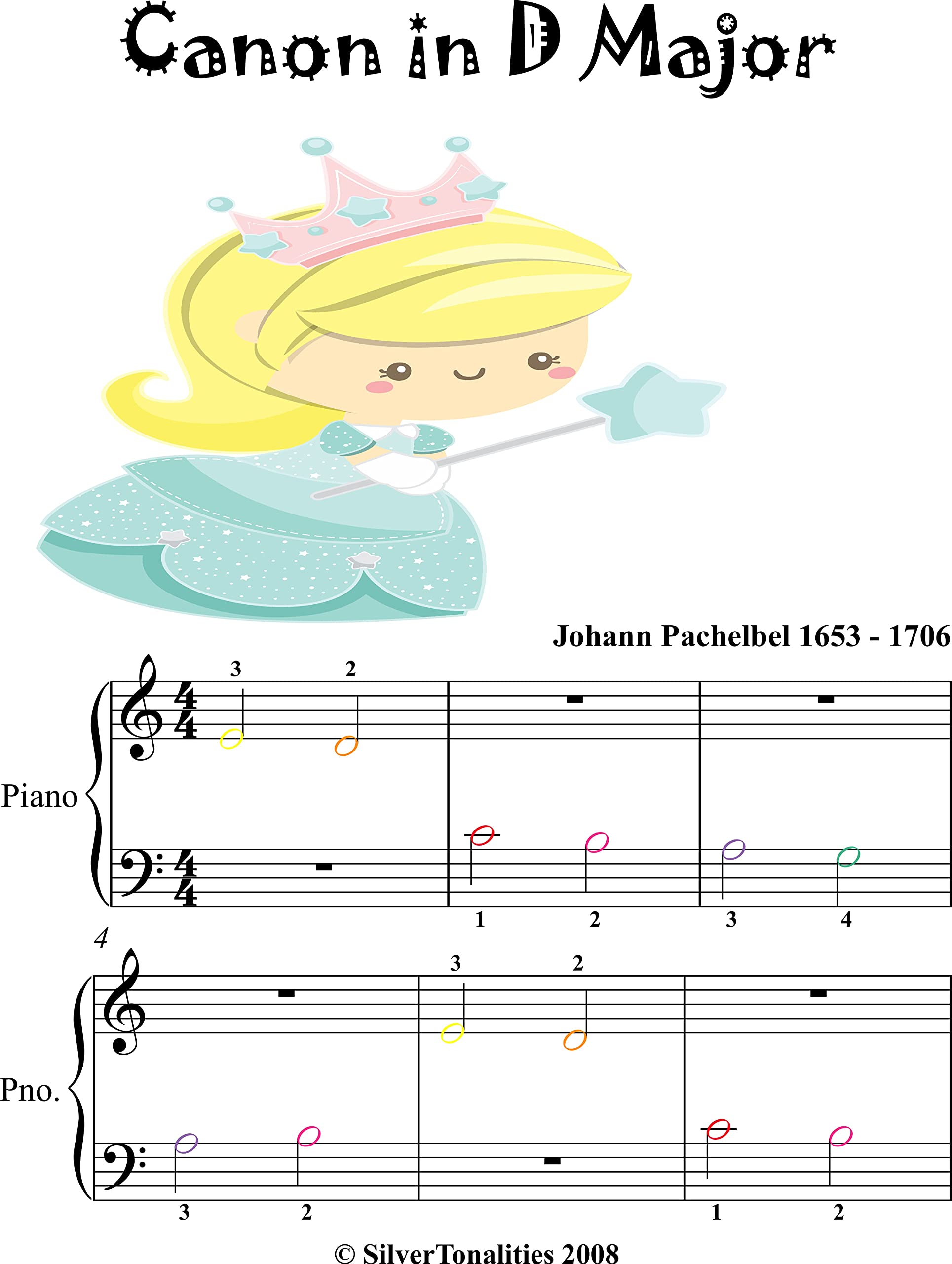 Canon in D Beginner Piano Sheet Music with Colored Notes by Johann ...