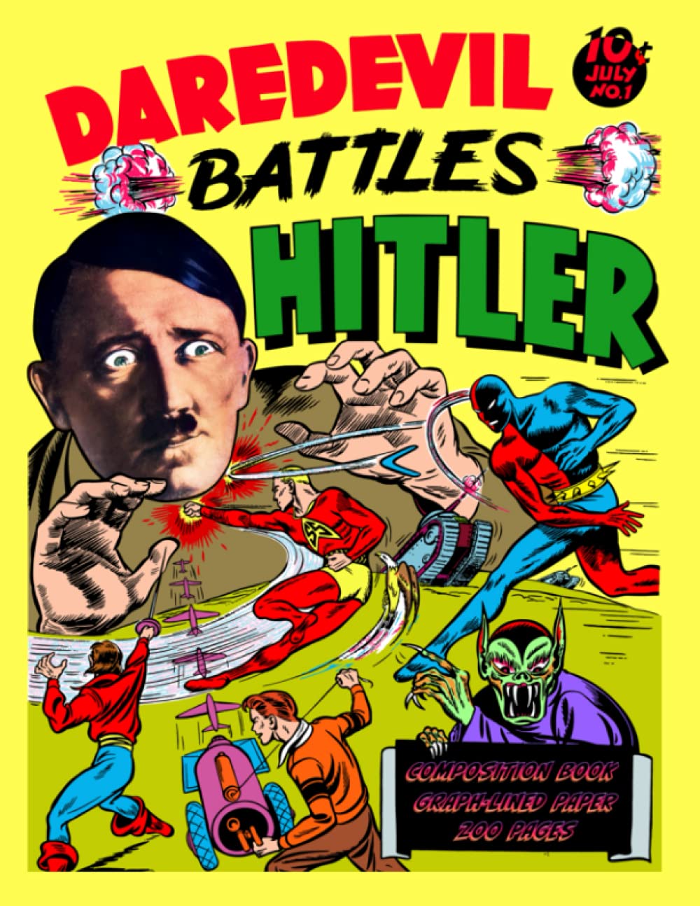 Composition Book Daredevil Battles Hitler Vintage Cover Graph Lined