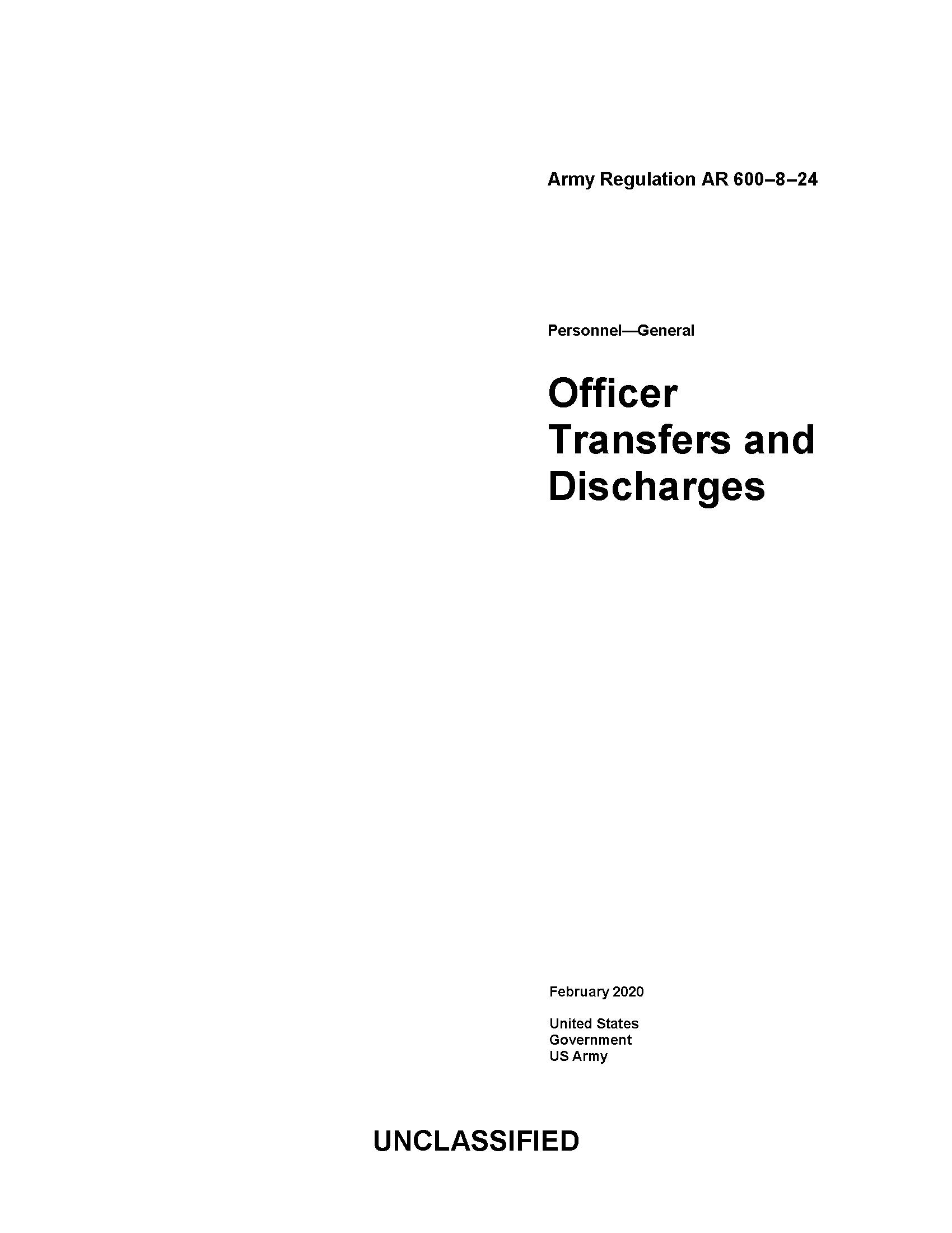 Army Regulation AR 600 8 24 Officer Transfers And Discharges February