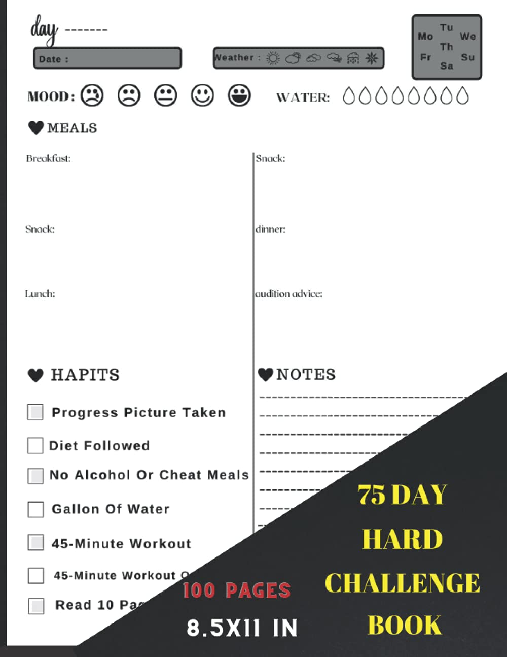 75 Day Hard Challenge Book: Practical Daily Journal with Examples of ...