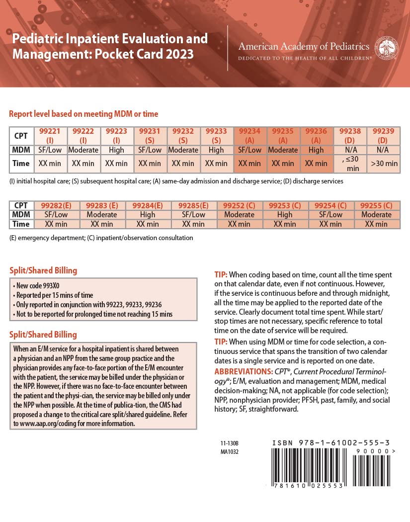 Pediatric Inpatient Evaluation and Management: Pocket Card 2023 by ...