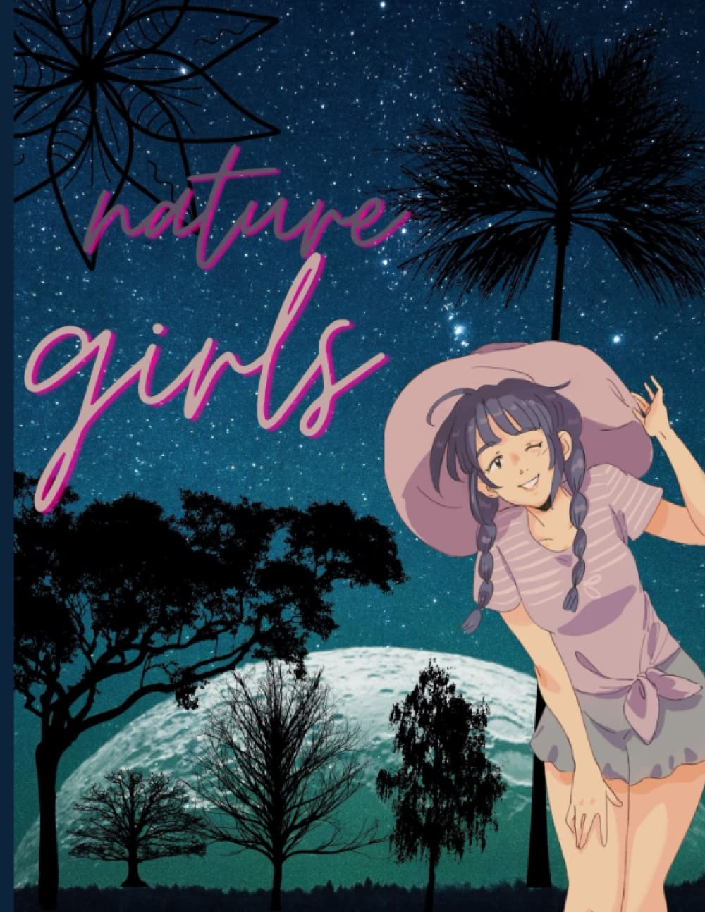 Nature Girls: Coloring Book With Pretty Flower Girls, Stars and Space ...