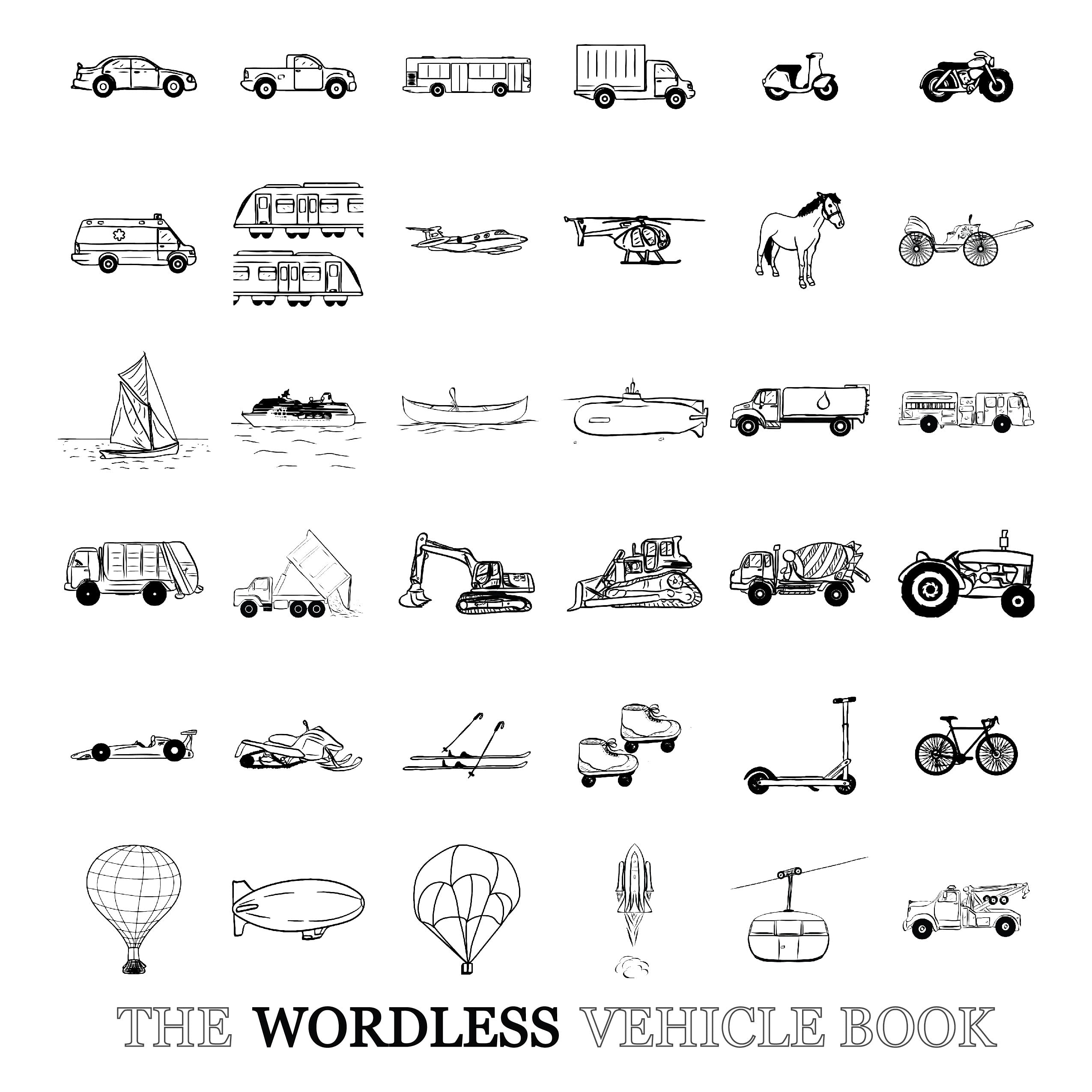 The Wordless Vehicle Book: 36 Black and White Vehicle Illustrations for ...