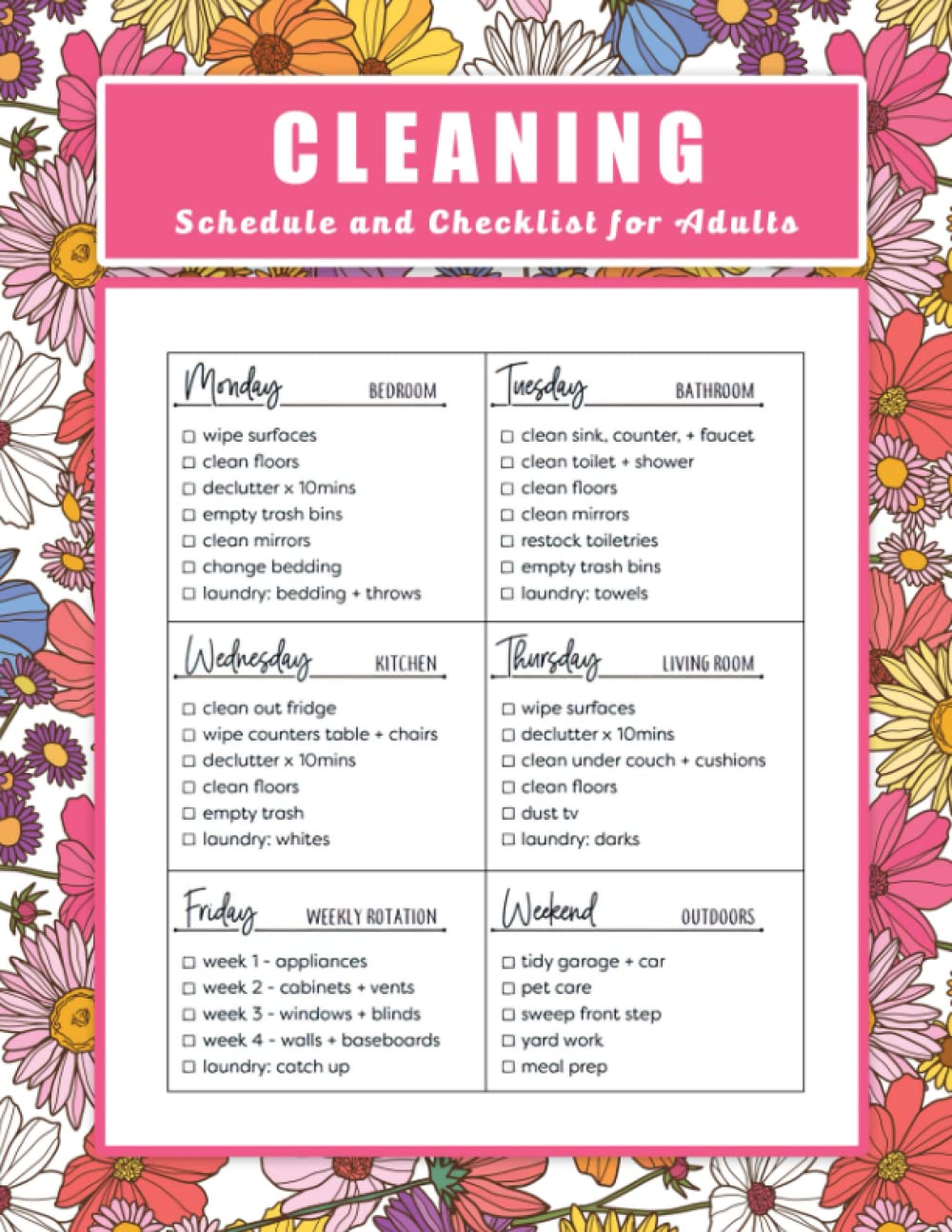 Cleaning Schedule And Checklist For Adults Simple Household Chores