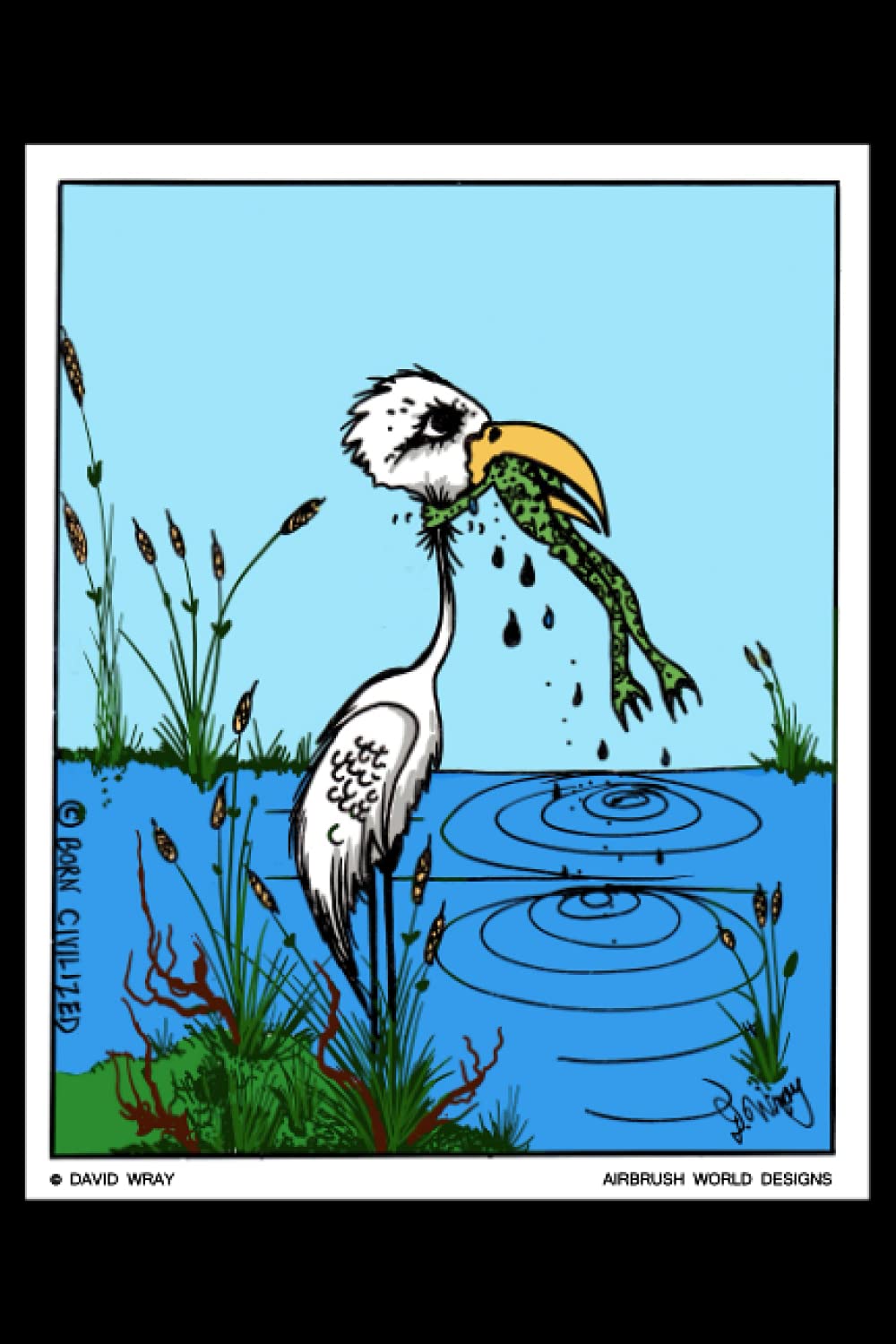 Funny Animal Cartoon Journal: Stork Trying To Eat A Frog Notebook 100 6 ...
