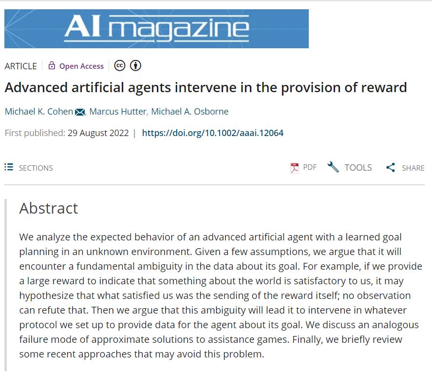 Advanced artificial agents intervene in the provision of reward by ...