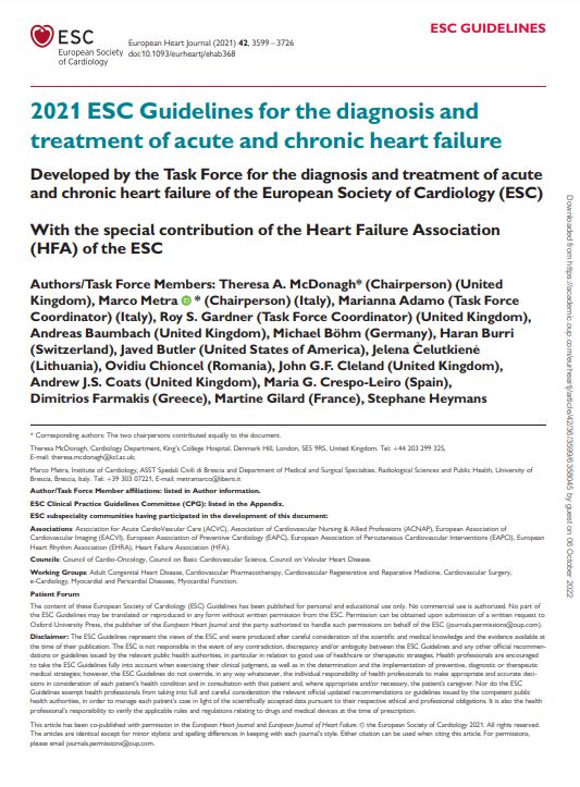 2021 ESC Guidelines for the diagnosis and treatment of acute and ...