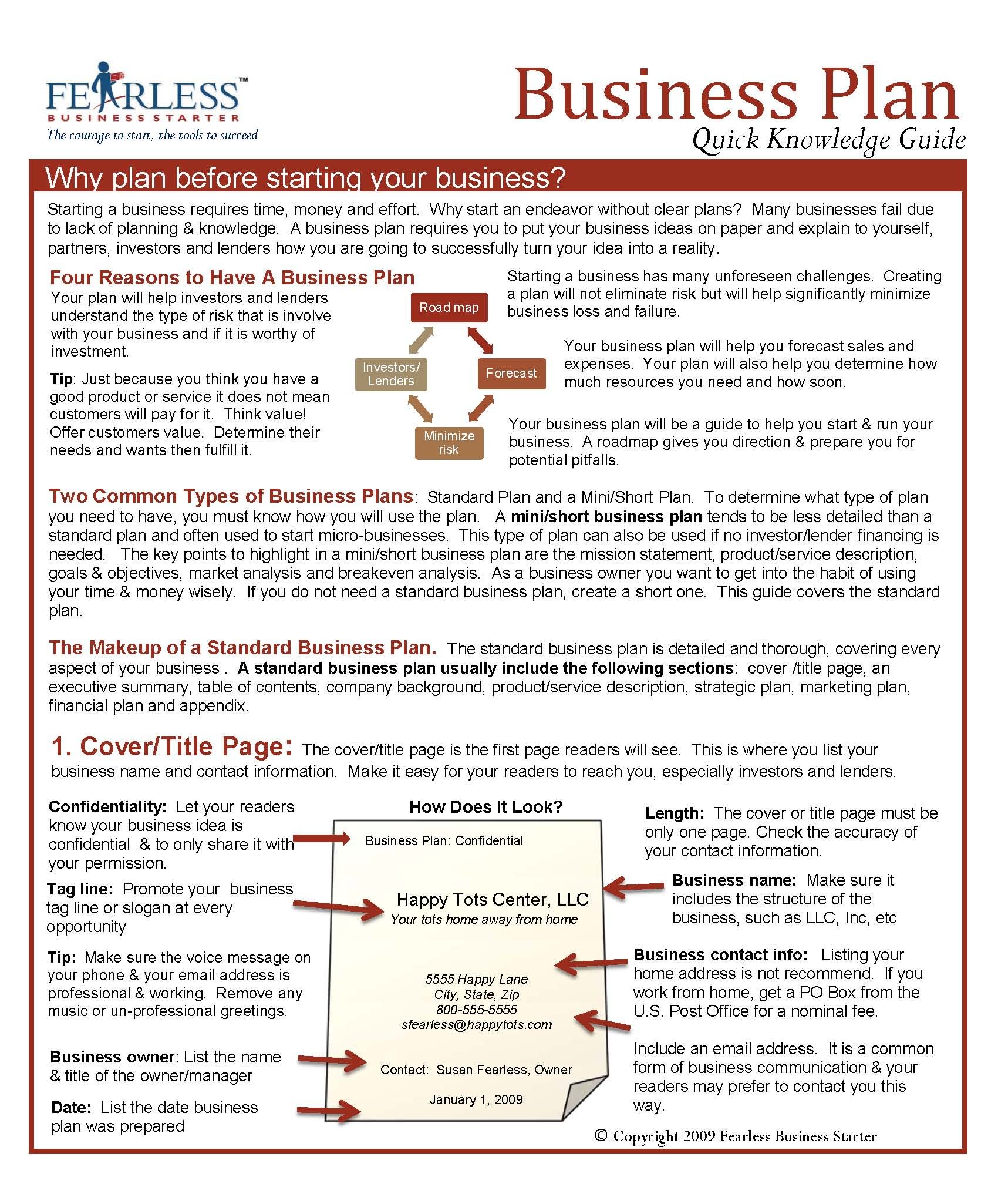 Business Plan Quick Reference Guide by Fearless Business Starter ...